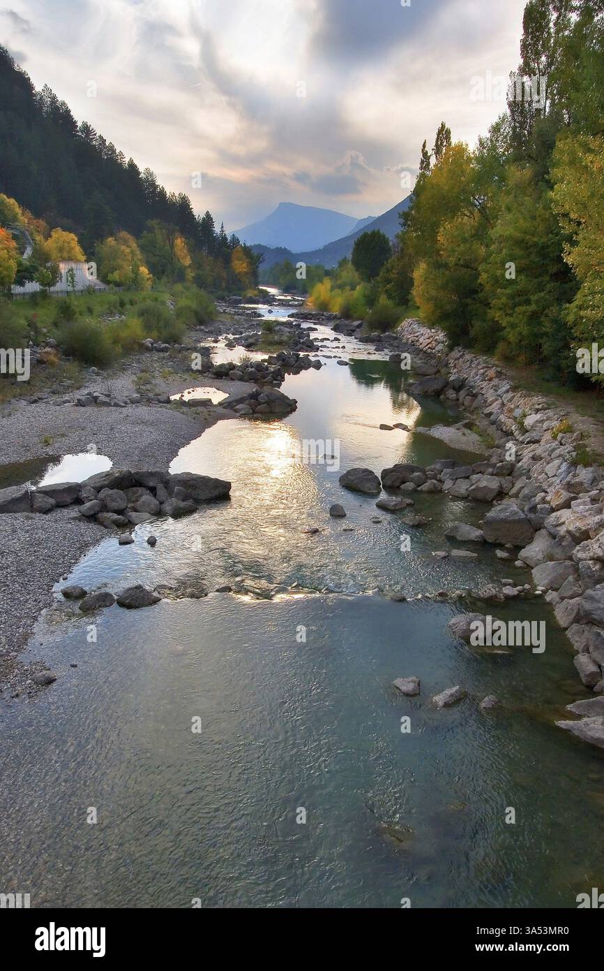 The mountain river Verdon on the average current in the autumn Stock ...