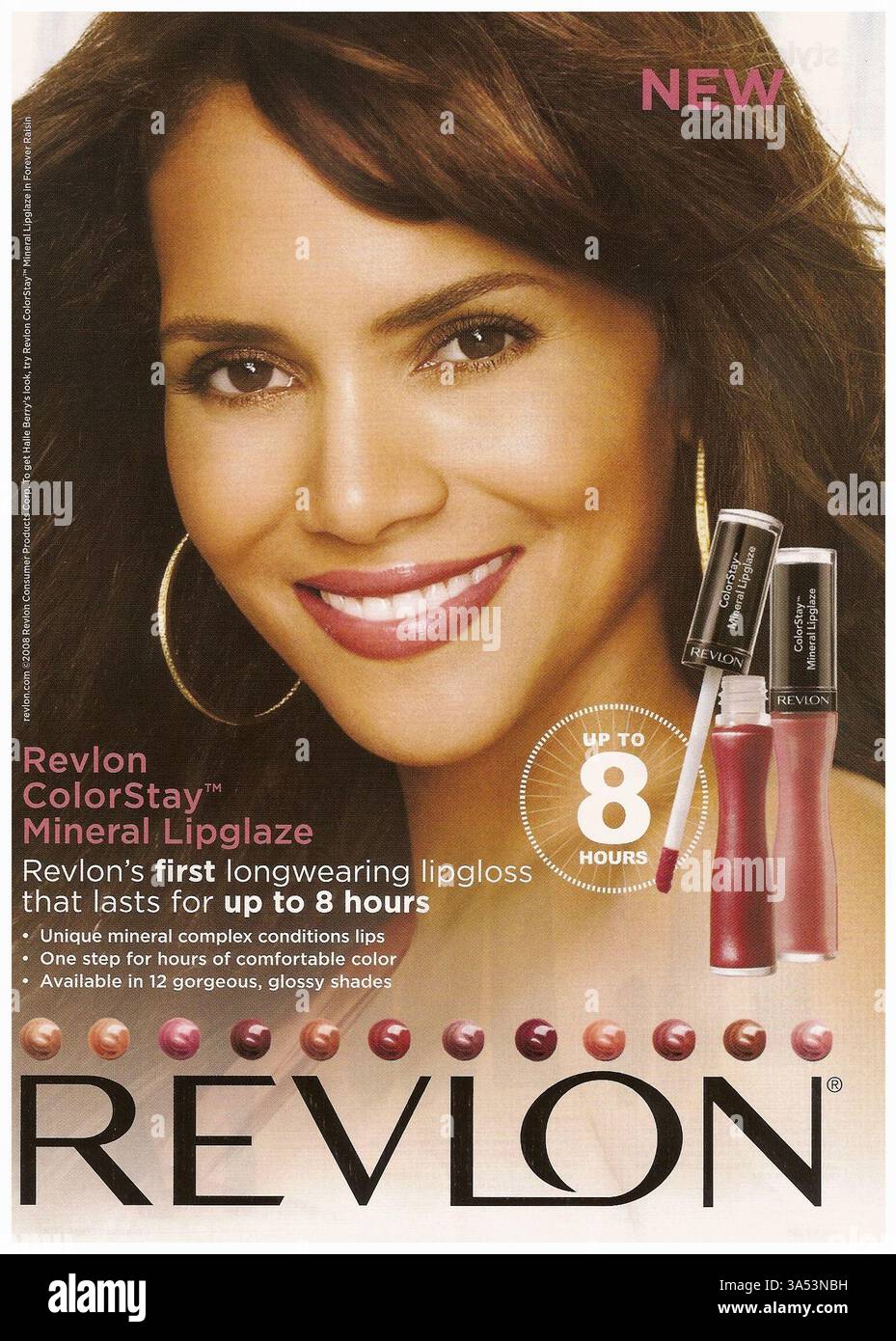2008 Revlon Colorstay Mineral Lipglaze Magazine Ad featuring Halle ...