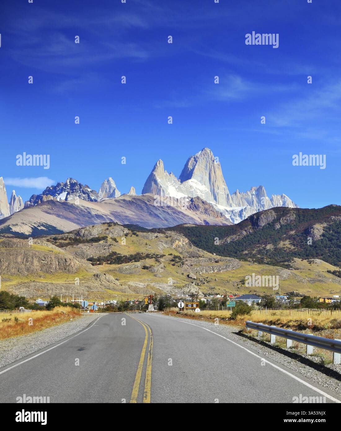 Famous rock Fitz Roy peaks in the Andes. Magnificent panorama of snow ...
