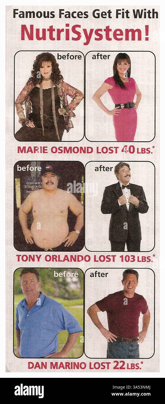 2009 Marie Osmond, Tony Orlando, Dan Marino for Nutrisystem a weight loss program Stock Photo ...