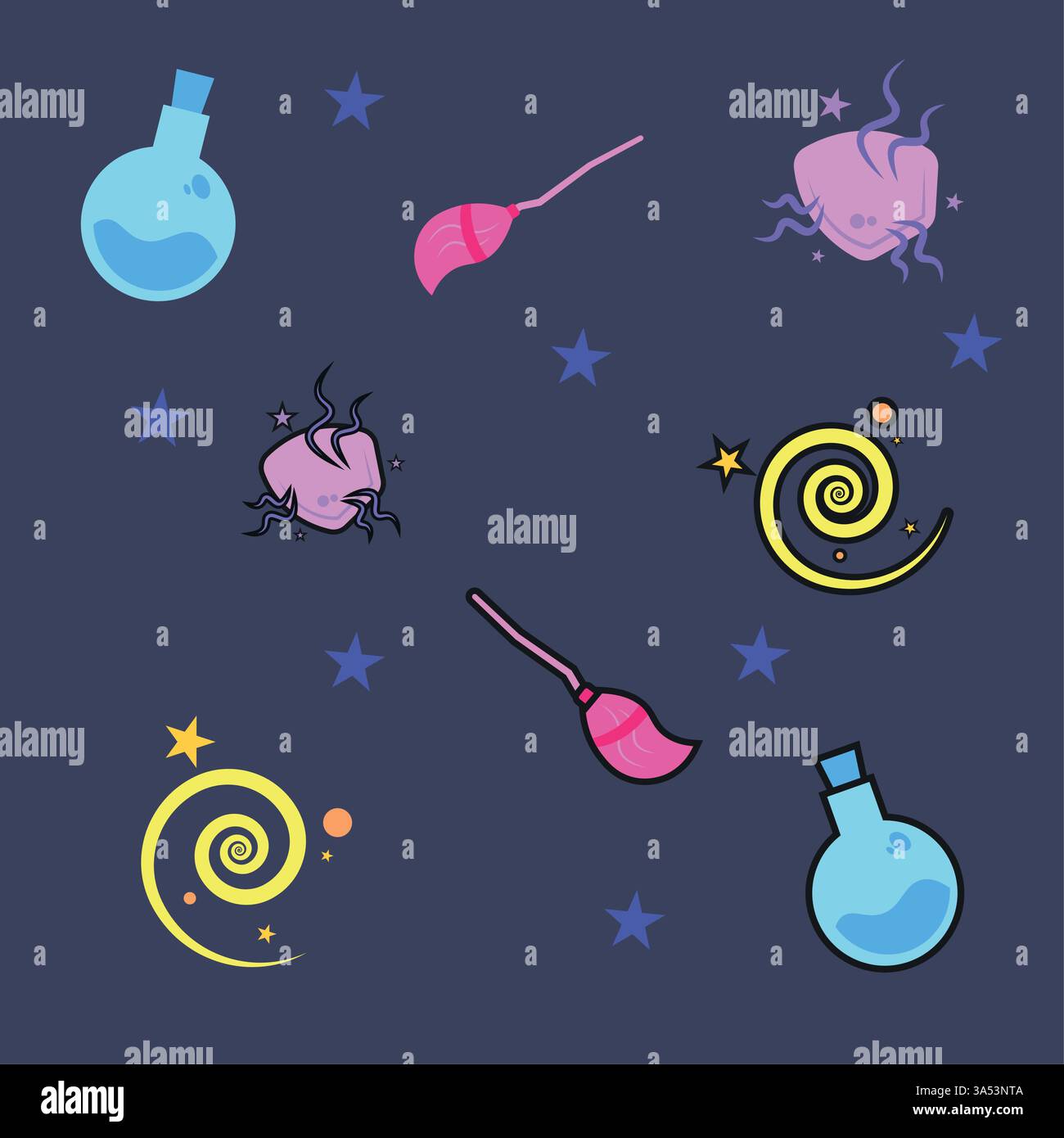 Colored pattern background with different magic icons Vector ...