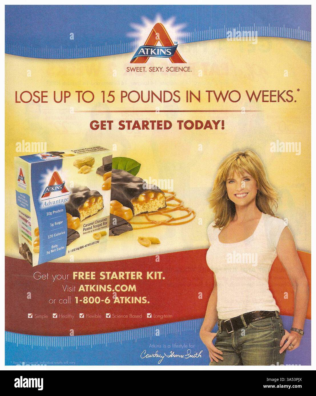 2010 Courtney Thorne Smith for Atkins Chocolate Bar print ad - "Los up ...