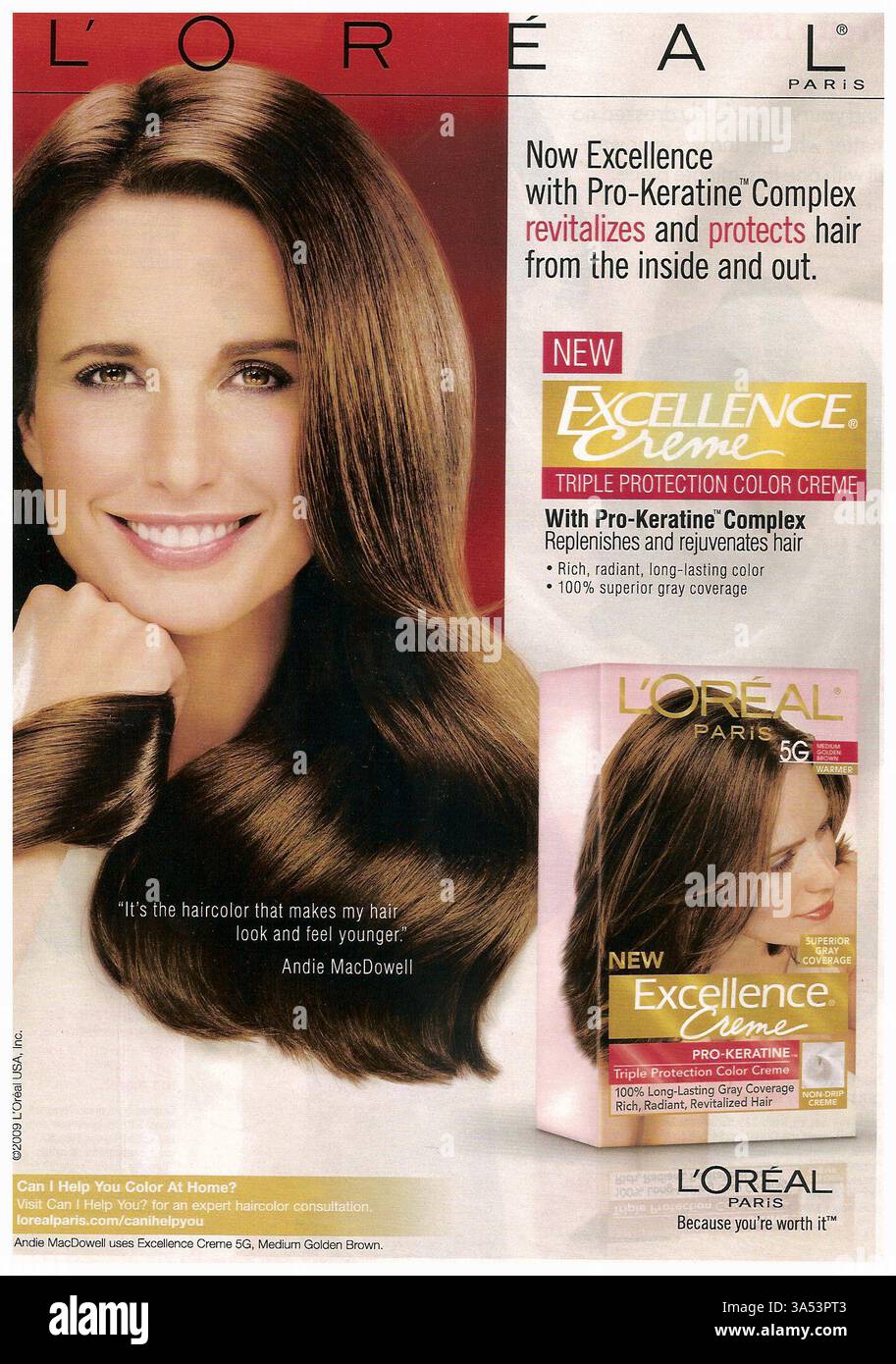 2009 print advertisement for L'Oréal Paris Excellence Crème hair color ...
