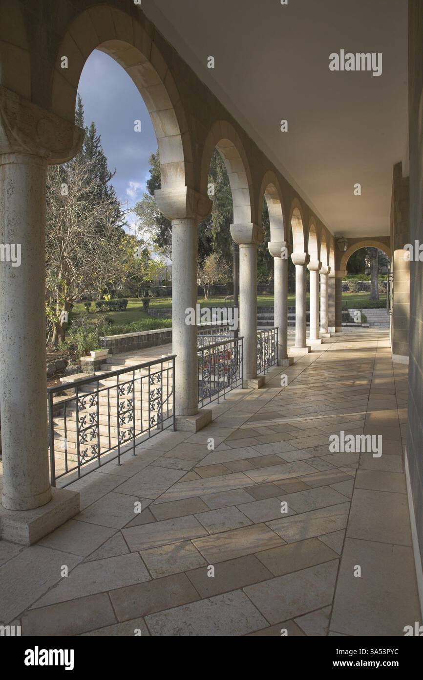 Gallery in Romance style with a mosaic floor Stock Photo - Alamy