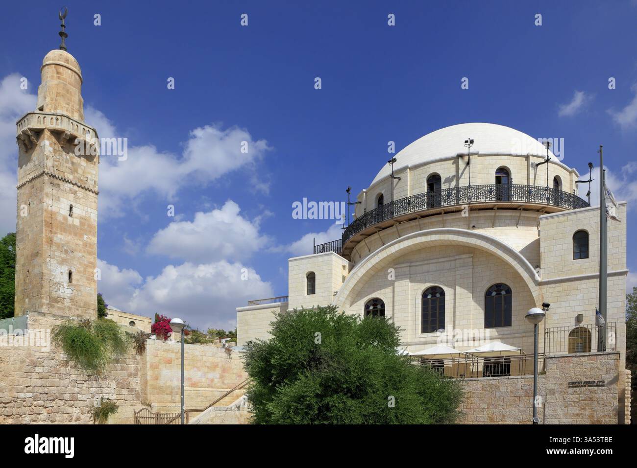 Famous restored Hurva Synagogue and Muslim minaret. Jerusalem, Israel ...
