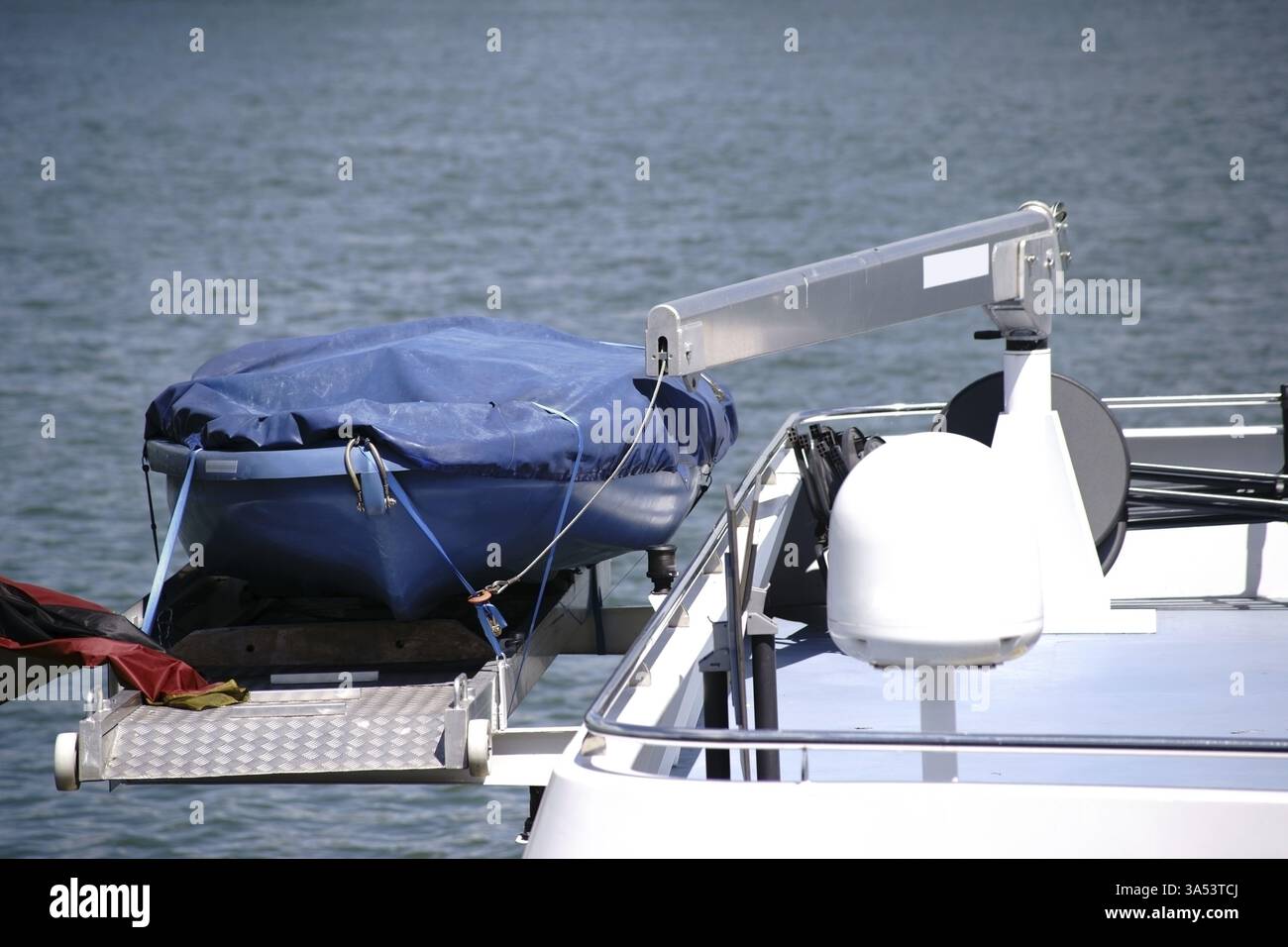 Close-up of a ship's radar and a radar antenna at the stern of a yacht ...