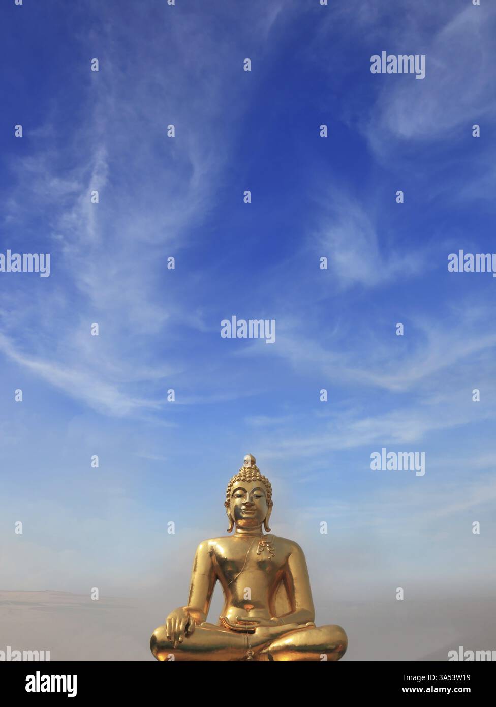 The famous Golden Triangle. Golden Buddha statue shining in the sun ...