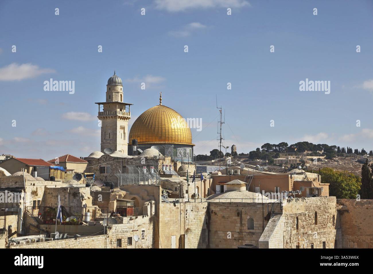 Roofs of Jerusalem. Glints in the sun gold Dome of the Rock Stock Photo ...