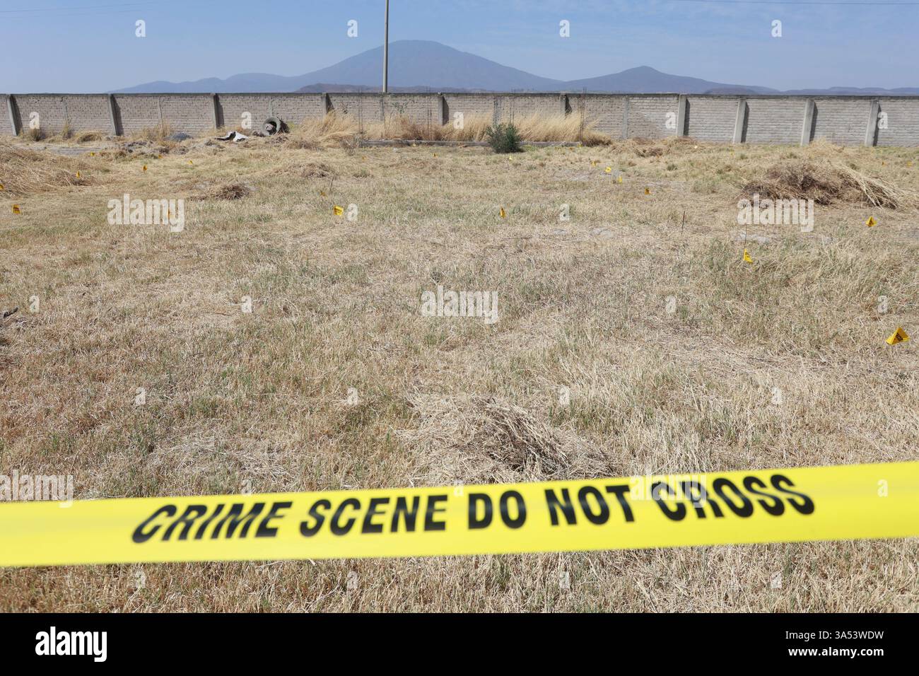Barricade tape set up by authorities cordons off the interior of ...