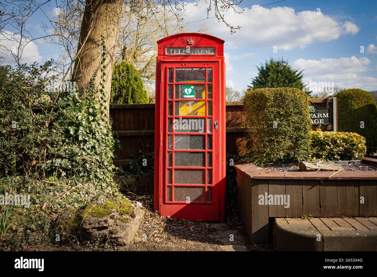 An Emergency Defibrillator in a village red telephone box, in Latimer ...