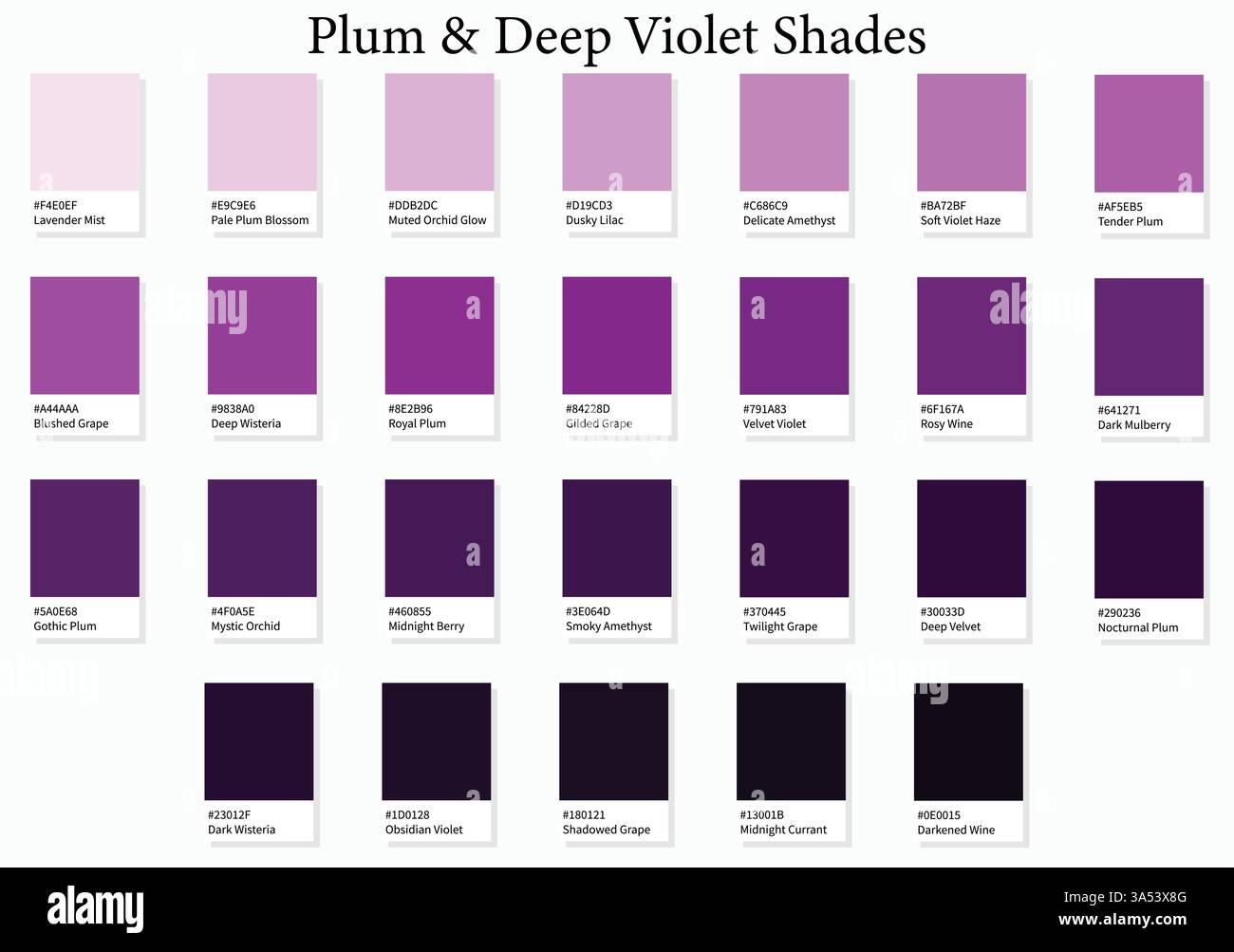 Color Palette 26 Plum and Deep Violet Shades - 3d Light Soft to Deep ...