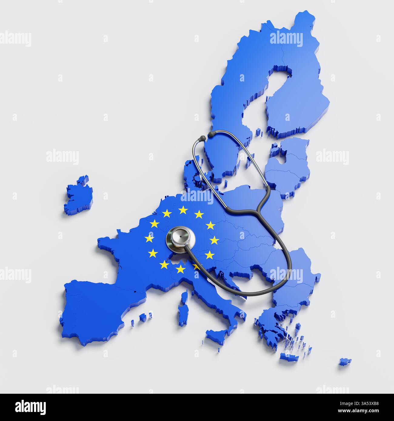 Healthcare in the European Union concept: A stethoscope on a 3d map of ...