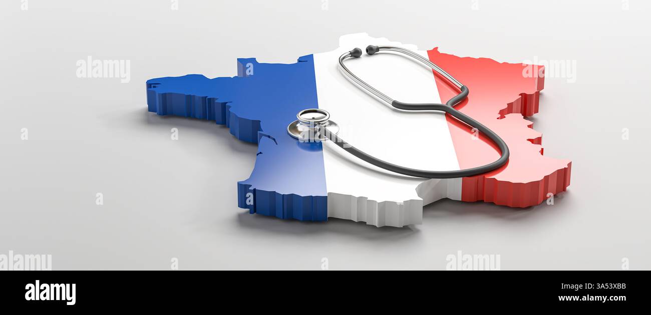 Healthcare in France concept: A stethoscope on a 3d map of France ...