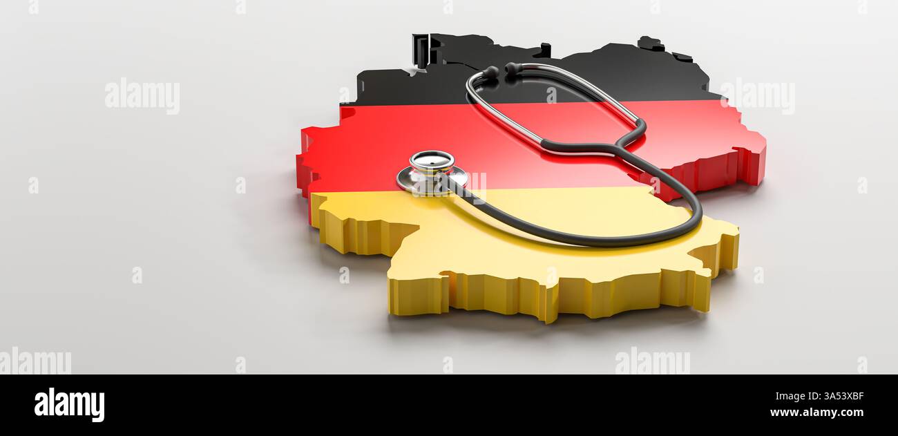 Healthcare in Germany concept: A stethoscope on a 3d map of Germany ...