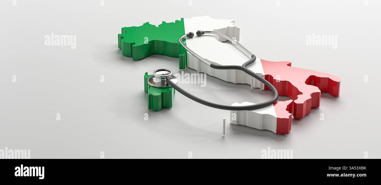 Healthcare in Italy concept: A stethoscope on a 3d map of Italy ...