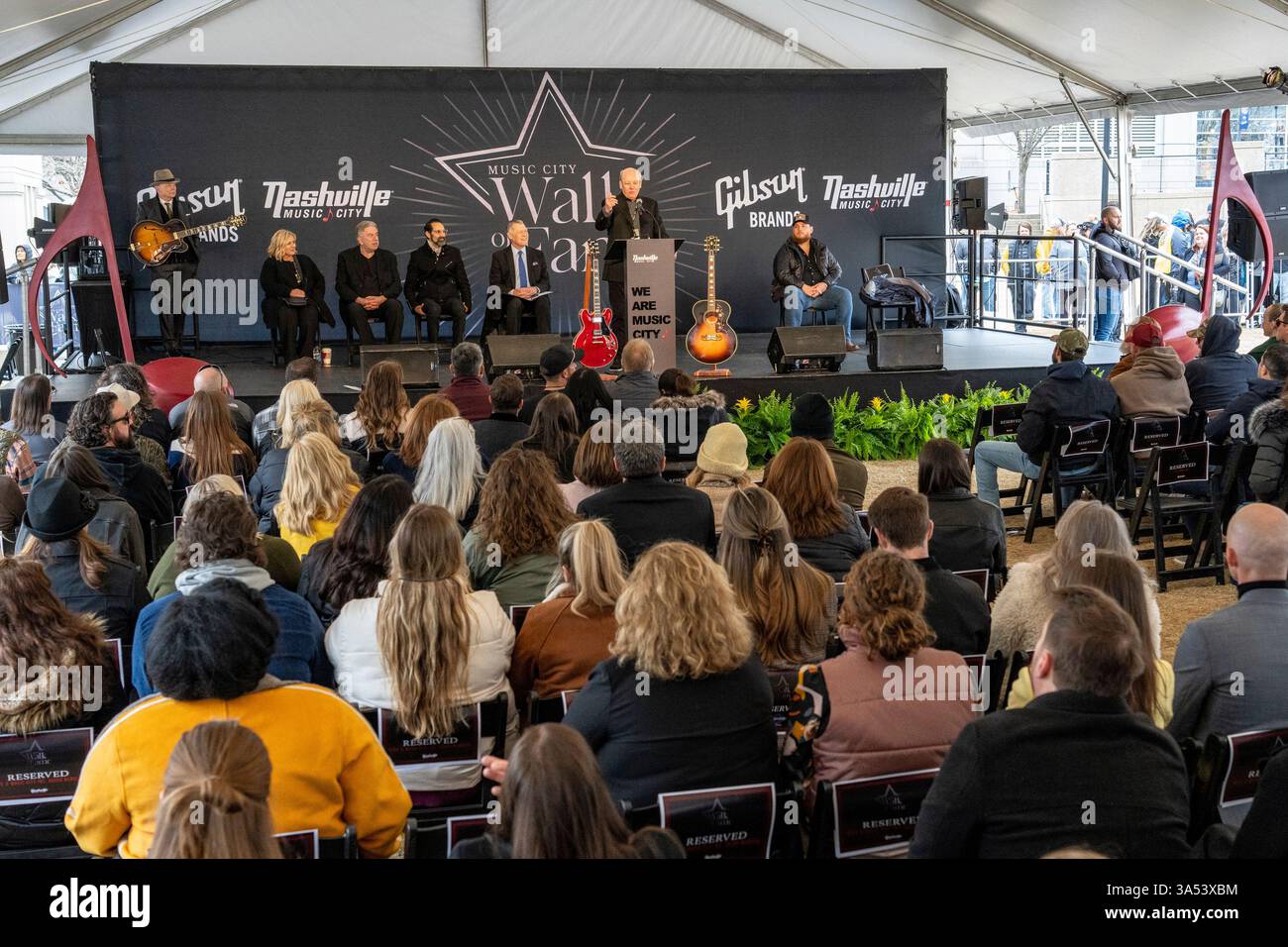 Colin Reed speaks during a ceremony honoring Luke Combs with a star on ...