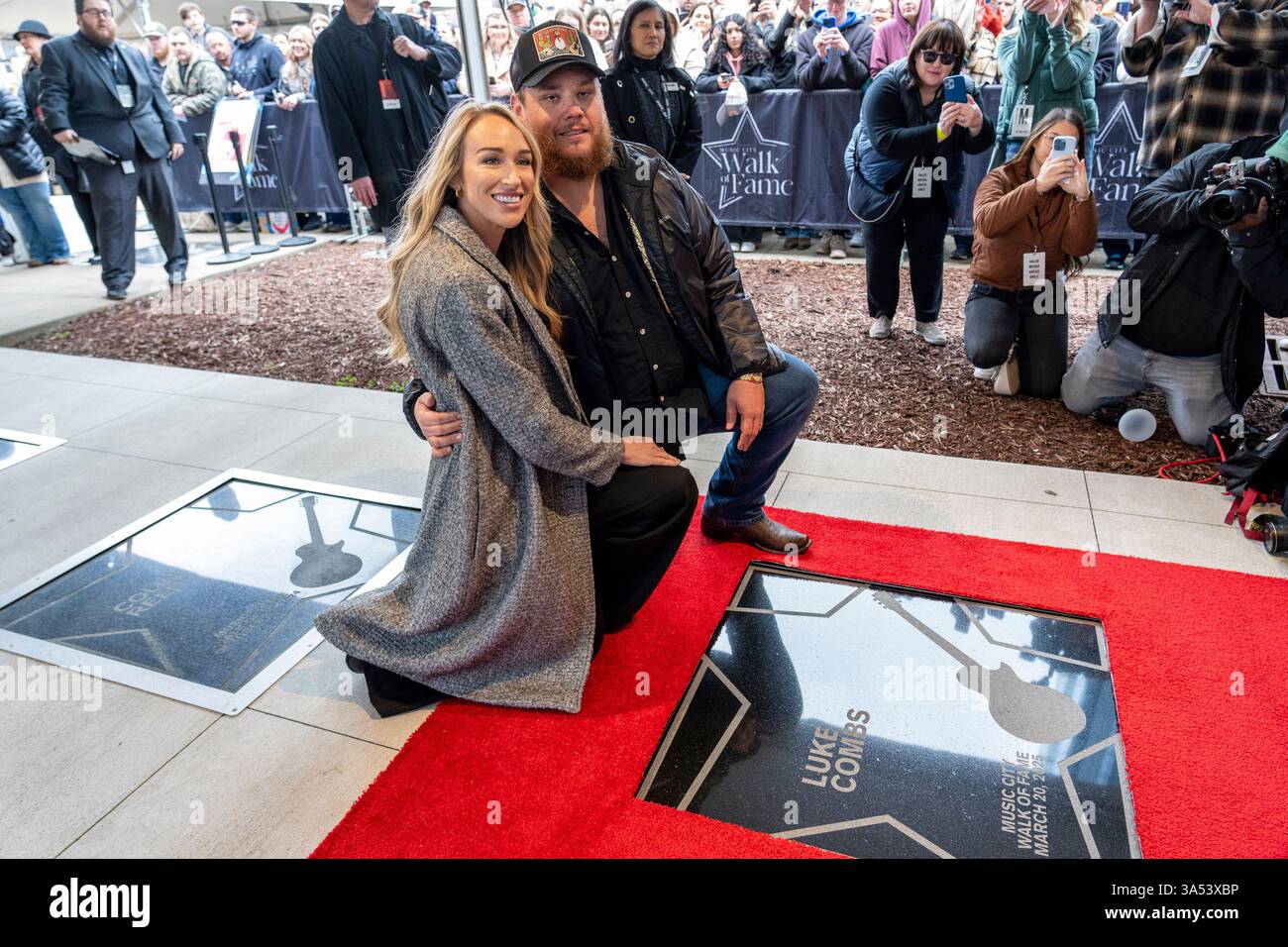 Nicole Combs, left and Luke Combs attend the ceremony honoring Luke ...