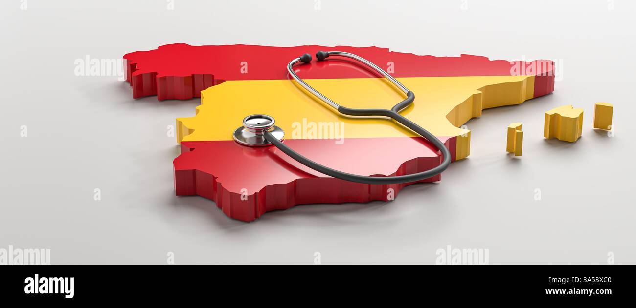 Healthcare in Spain concept: A stethoscope on a 3d map of Spain ...