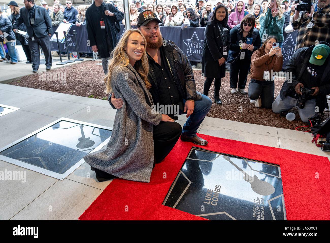 Nicole Combs, left and Luke Combs attend the ceremony honoring Luke ...