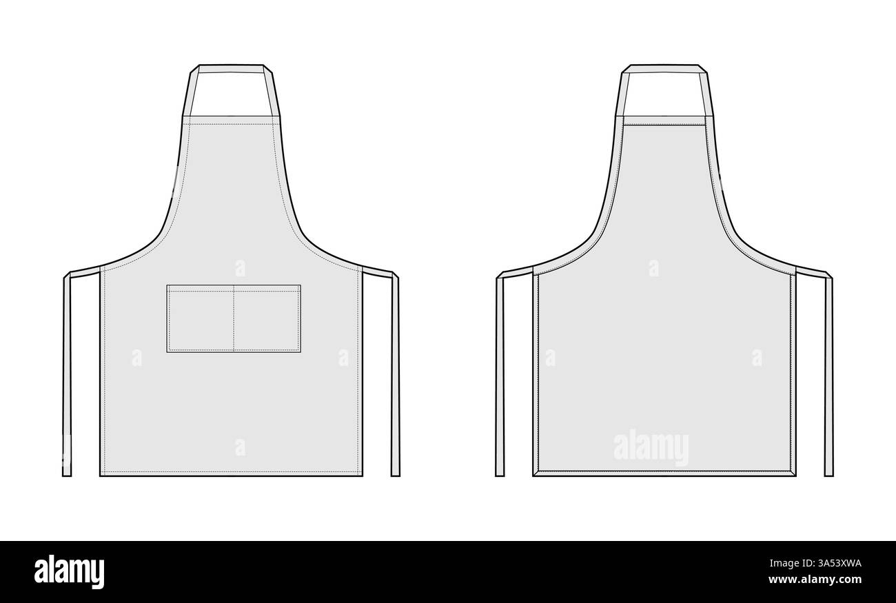 Set of Bib Aprons With Pocket technical fashion illustration. Chef ...