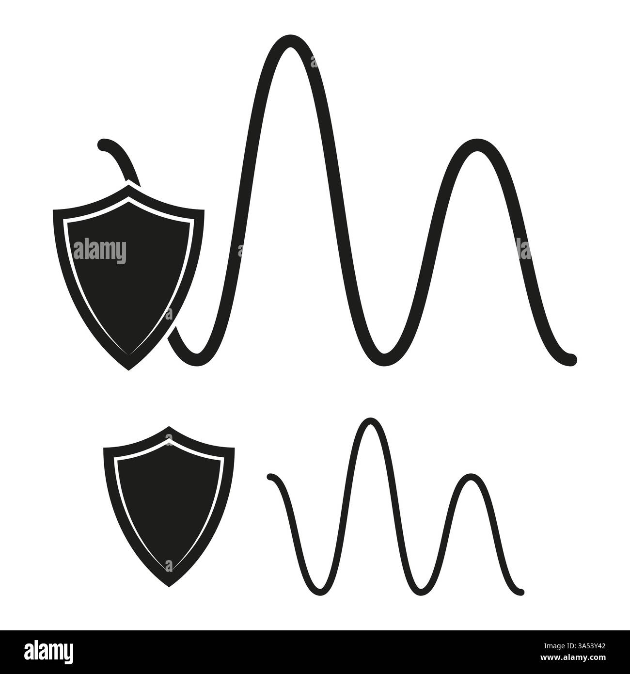 Shield with waves. Security protection icon. Wavy line symbol. Black ...