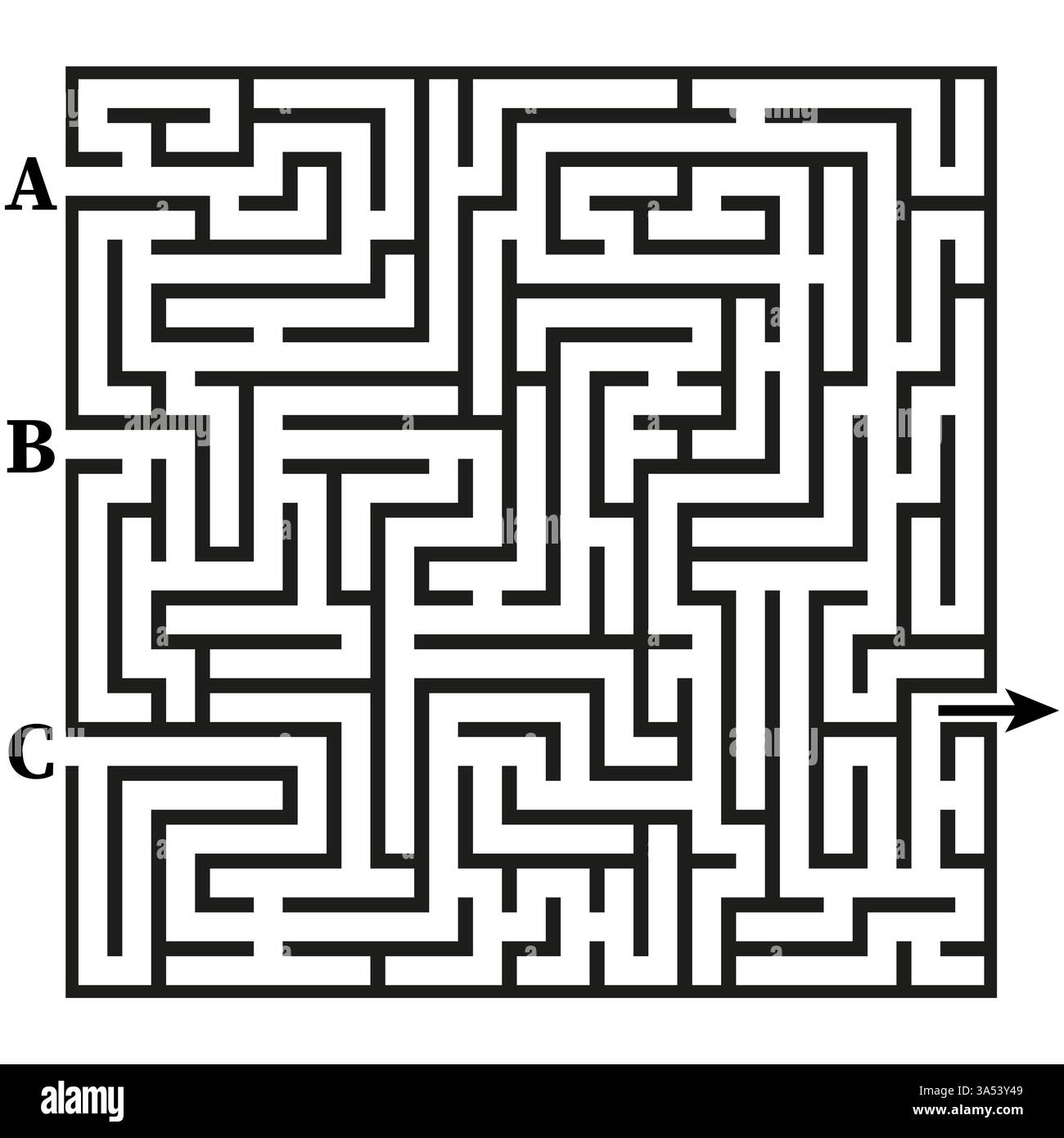 Maze puzzle design. Complex labyrinth structure. Abstract geometric path. Black and white ...