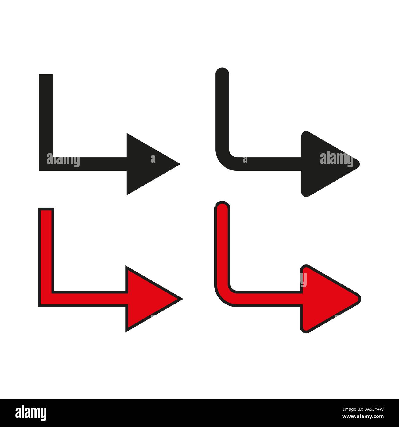 Arrow turn set. Black and red icons. Minimal direction symbols. Vector ...