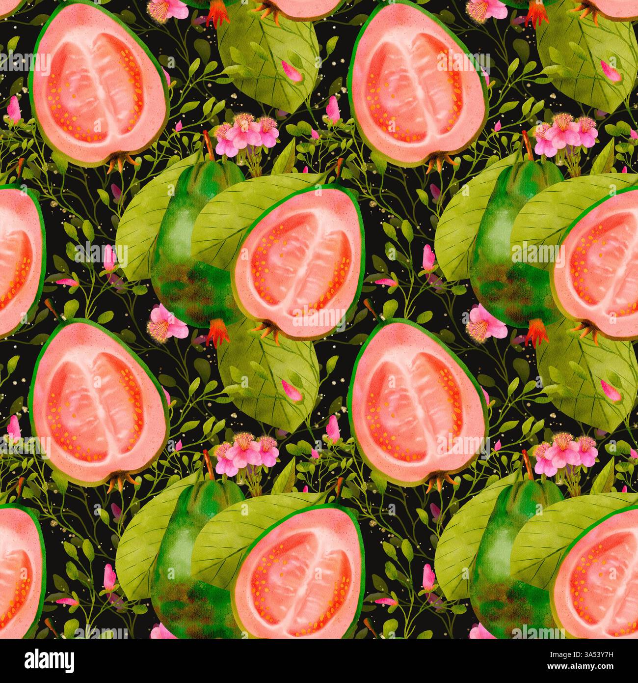 An engaging and vibrant pattern showcasing delightful guava slices ...