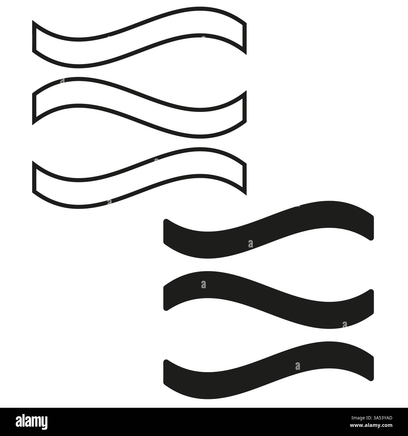 Wavy line icons. Smooth curve symbols. Black abstract graphics. Vector ...