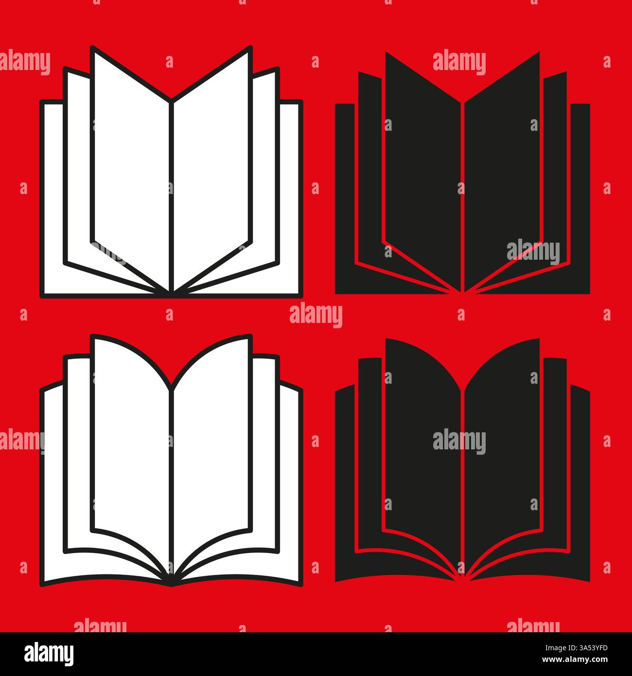 Book icon. Open pages vector. Black and white contrast. Education ...