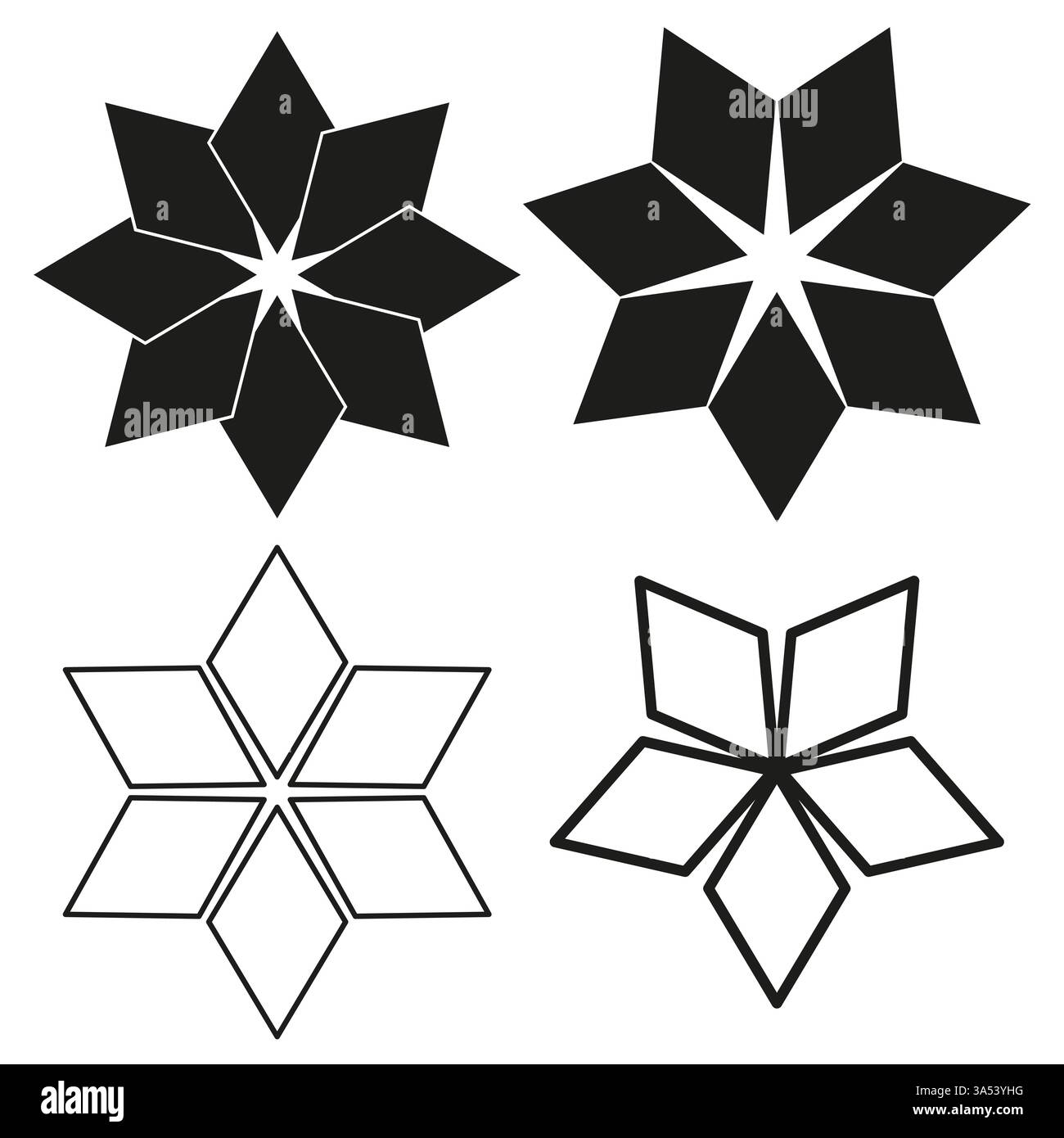 Star geometric shapes. Abstract star elements. Black and white design ...