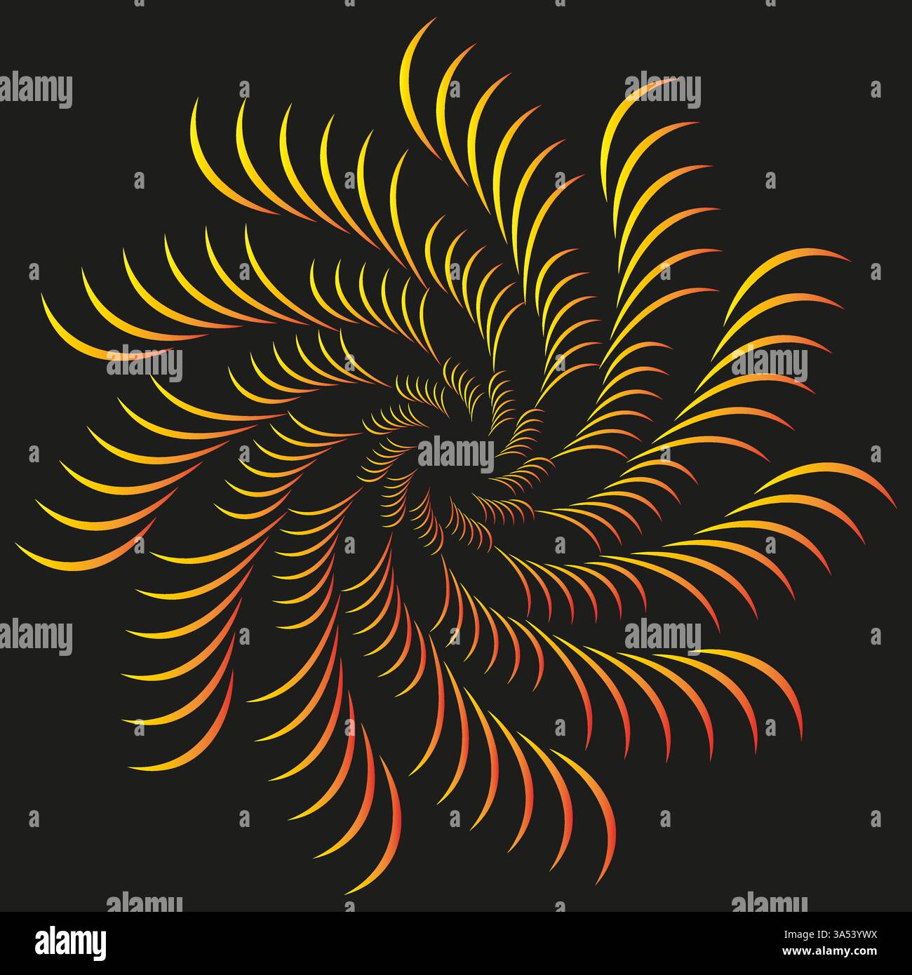Golden spiral pattern. Abstract dynamic flow. Vector artistic motion. Black contrast background ...