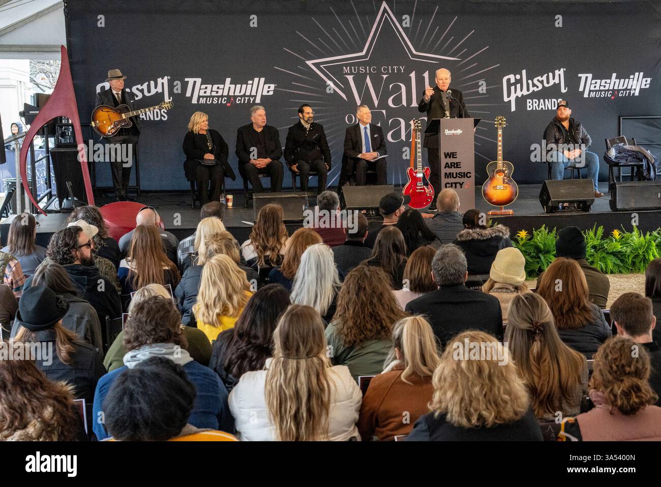 Colin Reed speaks during a ceremony honoring Luke Combs with a star on ...