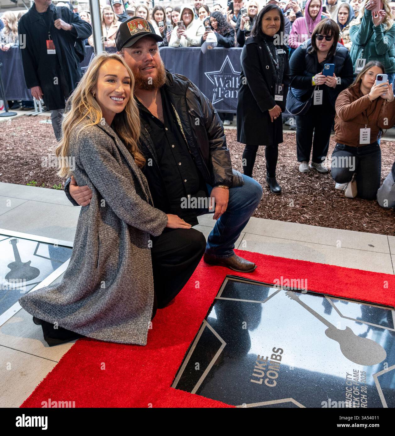 Nicole Combs, left and Luke Combs attend the ceremony honoring Luke ...