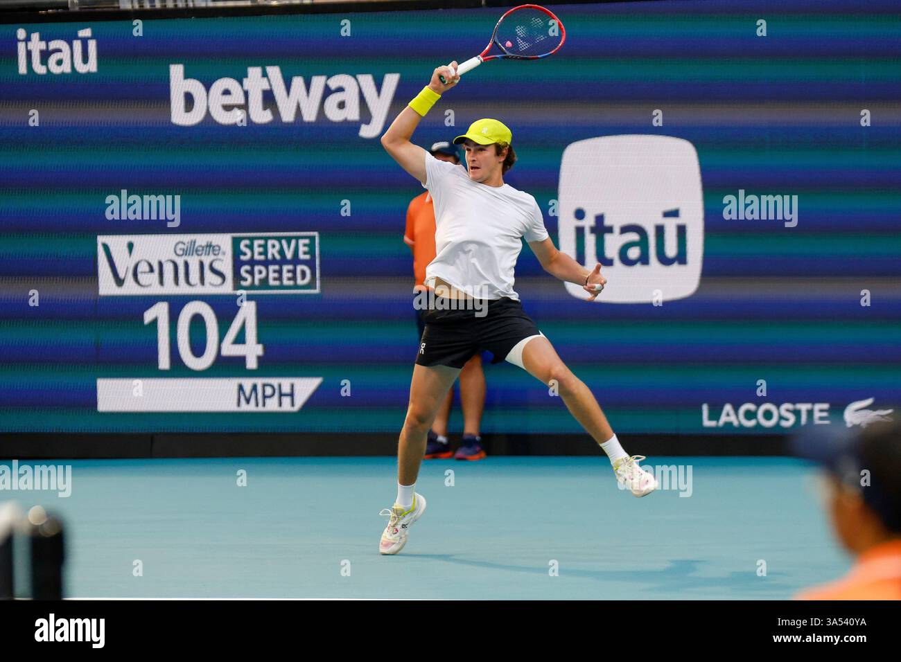 MIAMI GARDENS, FL - MARCH 20: Joao Fonseca (BRA)in action during a 1st Round match against ...