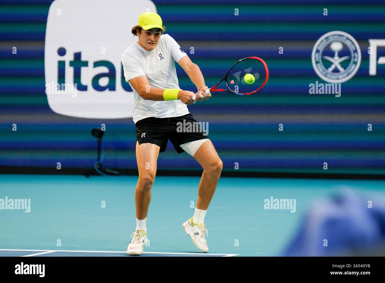 MIAMI GARDENS, FL - MARCH 20: Joao Fonseca (BRA)in action during a 1st Round match against ...