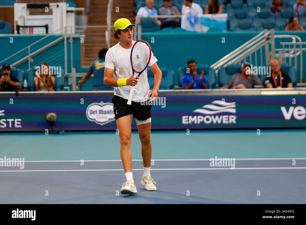 MIAMI GARDENS, FL - MARCH 20: Joao Fonseca (BRA)in action during a 1st Round match against ...