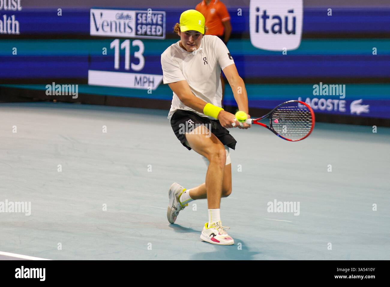 MIAMI GARDENS, FL - MARCH 20: Joao Fonseca (BRA)in action during a 1st Round match against ...