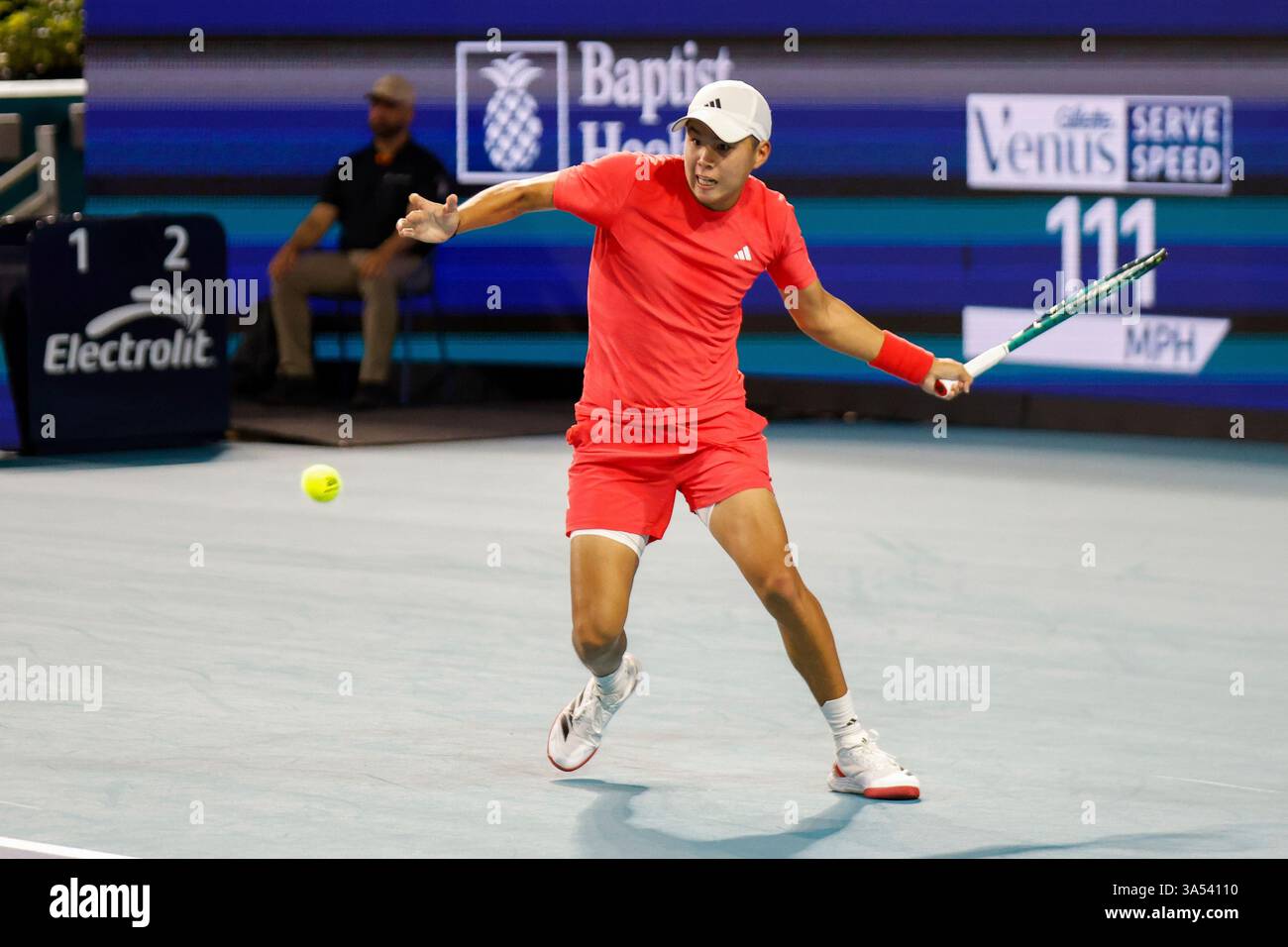 MIAMI GARDENS, FL - MARCH 20: Learner Tien (USA) in action during a 1st Round match against Joao ...