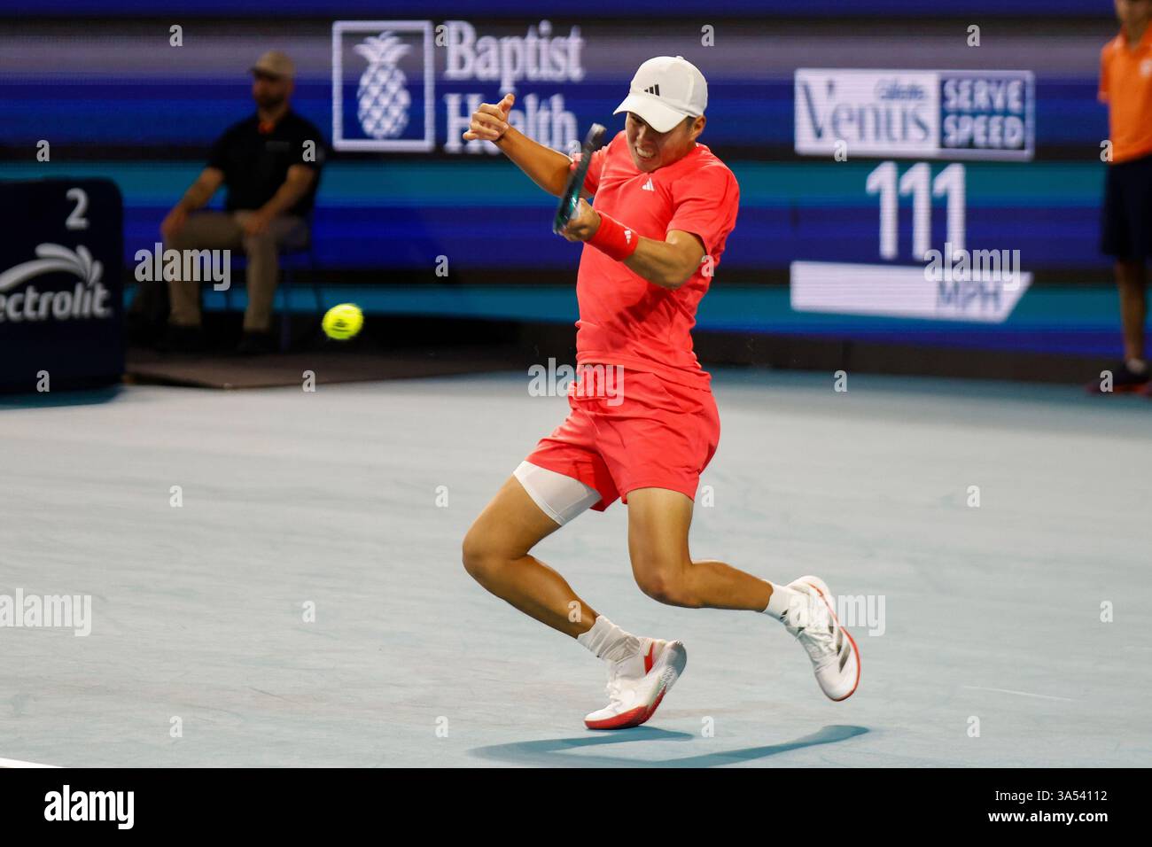 MIAMI GARDENS, FL - MARCH 20: Learner Tien (USA) in action during a 1st Round match against Joao ...