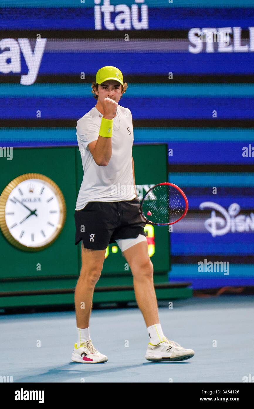 MIAMI GARDENS, FL - MARCH 20: Joao Fonseca (BRA)in action during a 1st ...