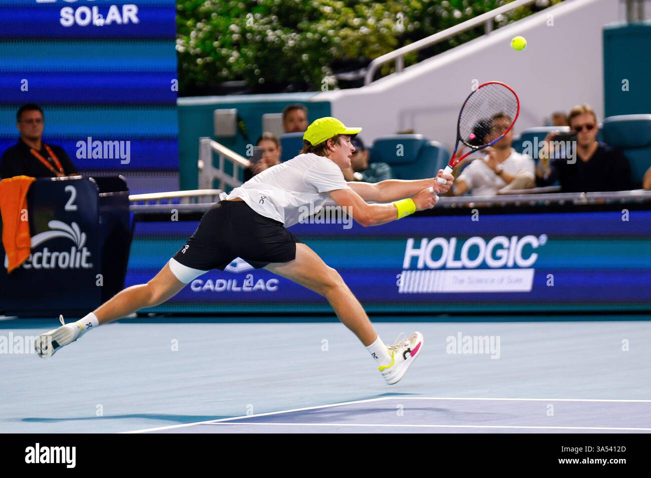MIAMI GARDENS, FL - MARCH 20: Joao Fonseca (BRA)in action during a 1st Round match against ...