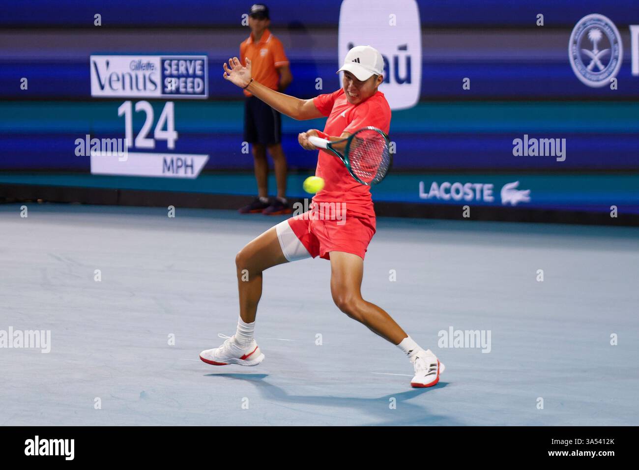 MIAMI GARDENS, FL - MARCH 20: Learner Tien (USA) in action during a 1st Round match against Joao ...