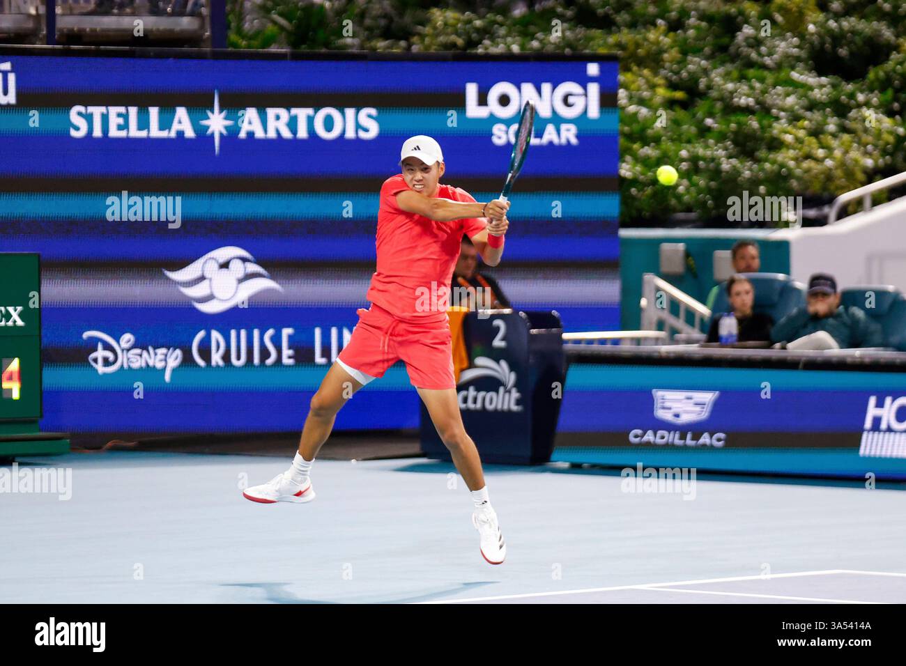 MIAMI GARDENS, FL - MARCH 20: Learner Tien (USA) in action during a 1st Round match against Joao ...
