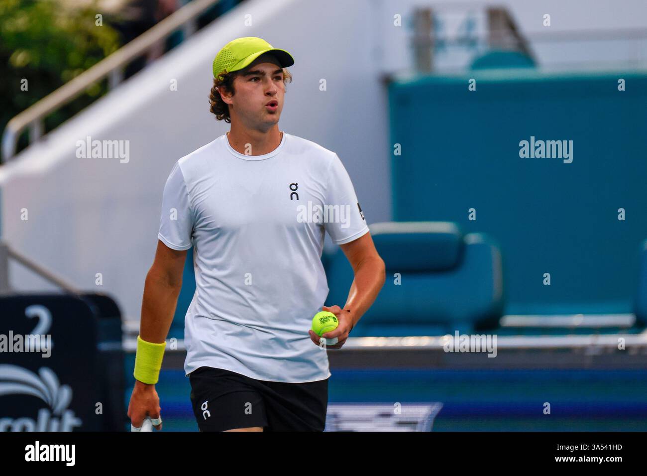 MIAMI GARDENS, FL - MARCH 20: Joao Fonseca (BRA) in action during a 1st Round match against ...