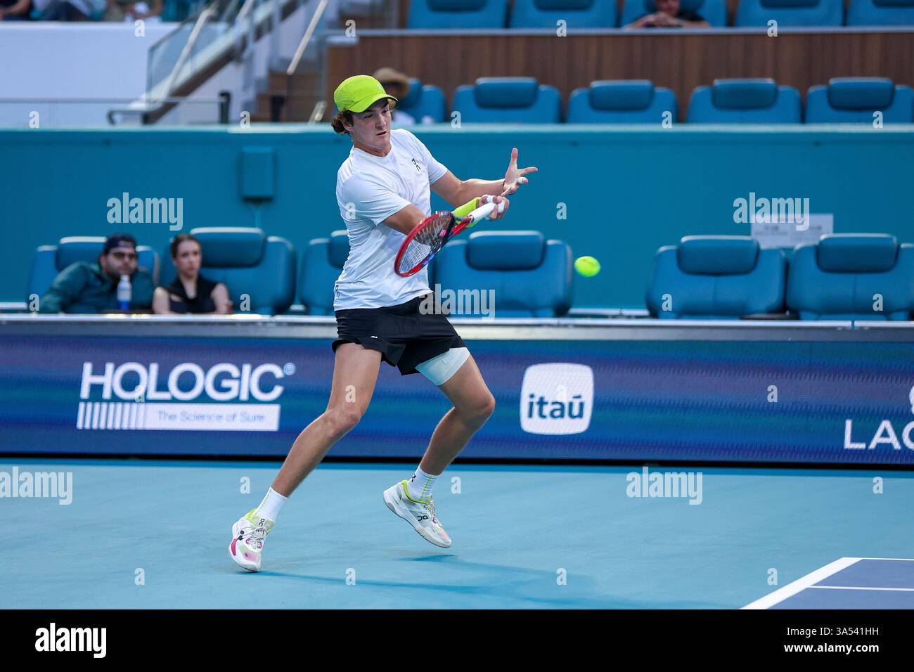 MIAMI GARDENS, FL - MARCH 20: Joao Fonseca (BRA) in action during a 1st Round match against ...