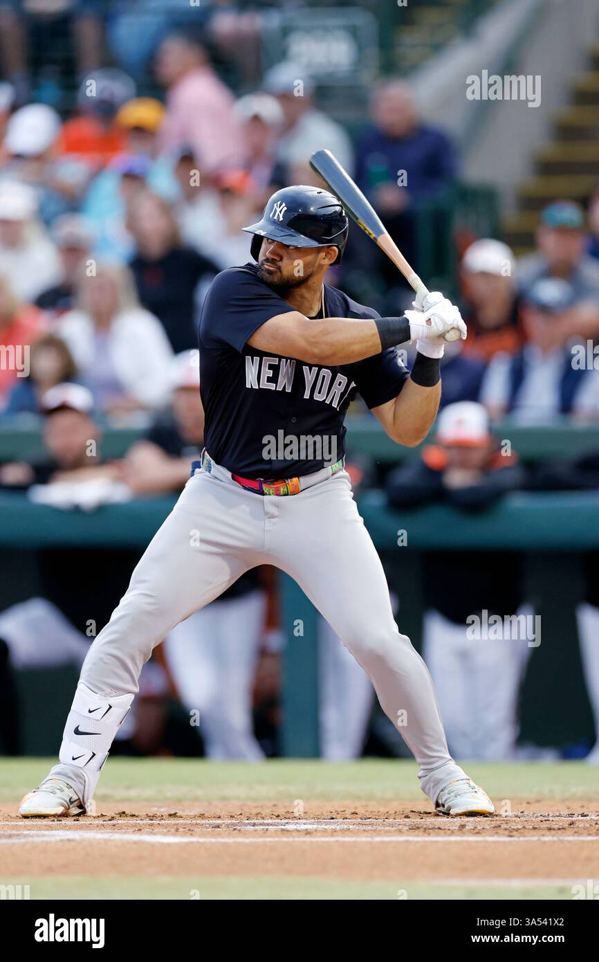 SARASOTA, FL - MARCH 20: New York Yankees outfielder Jasson Domínguez (24) bats during an MLB ...