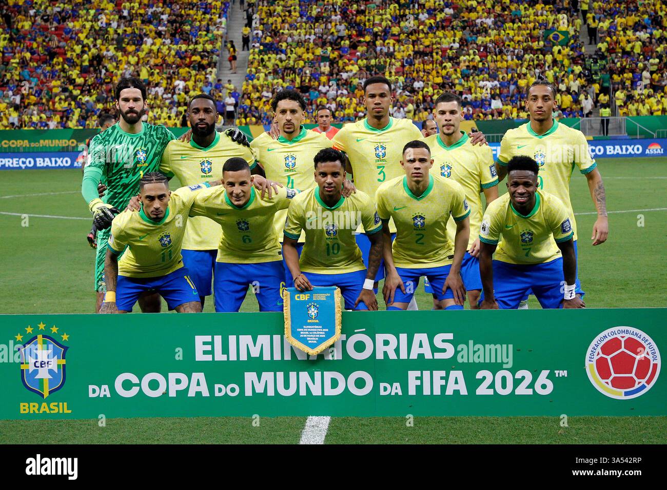 Brasilia, Brazil. 20th Mar, 2025. (L-R) Goalkeeper Alisson, Gerson ...