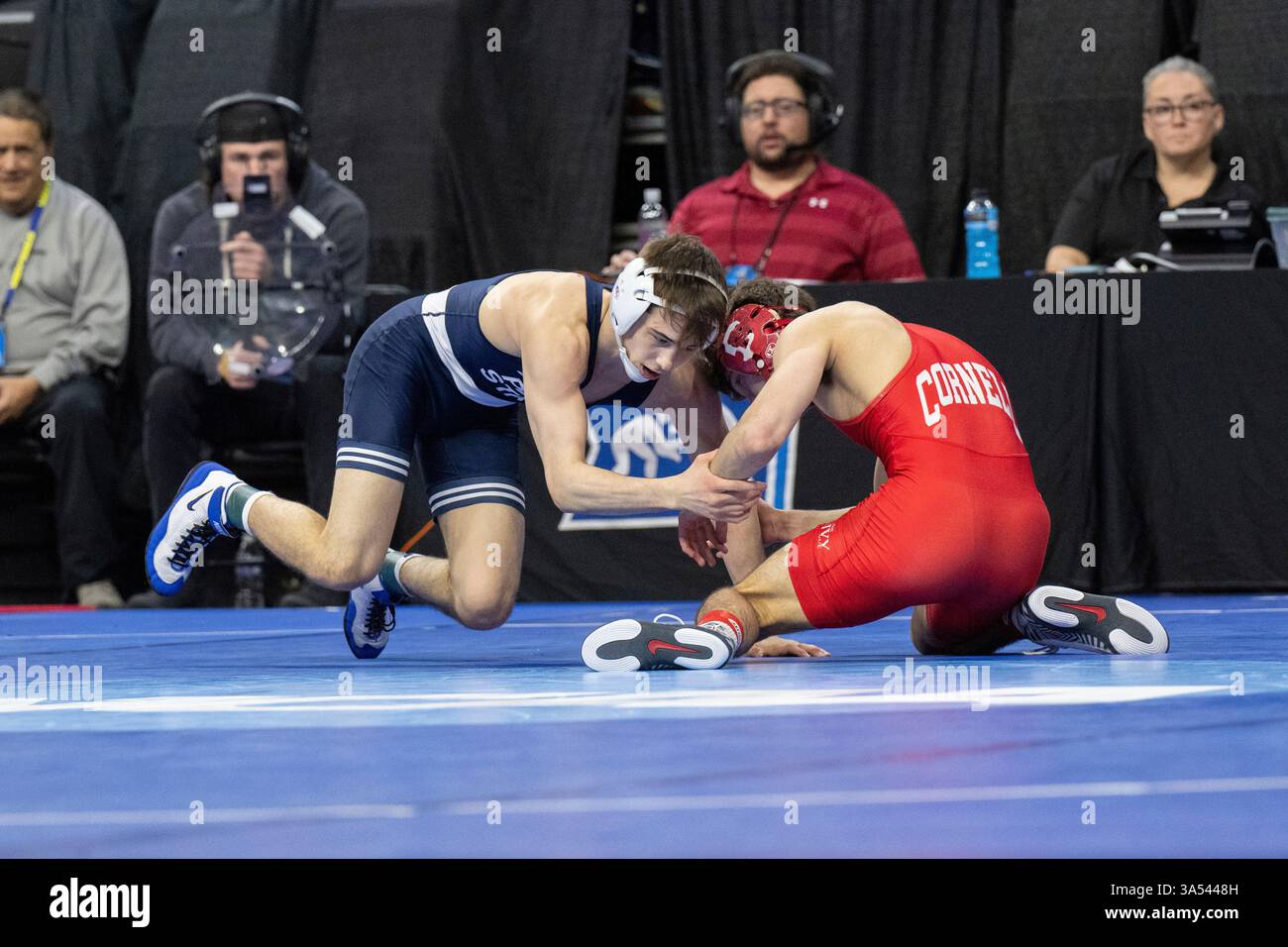 PHILADELPHIA, PA - MARCH 20: Luke Lilledahl of Penn State attacks Marcello Milani of Cornell ...