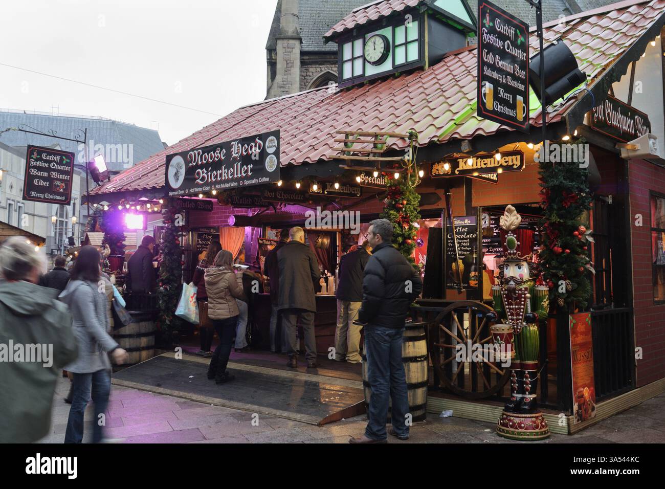 Food Drink Bierkeller stall in Cardiff city centre, Christmas market ...